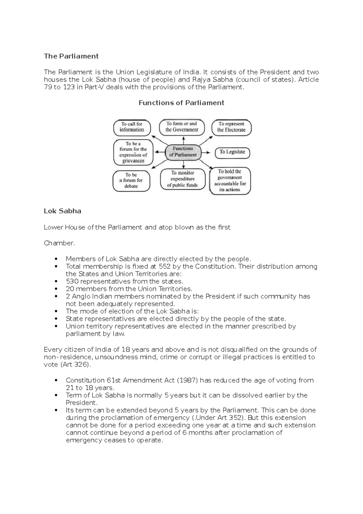 Consti (79 - 123 ) - useful - The Parliament The Parliament is the ...