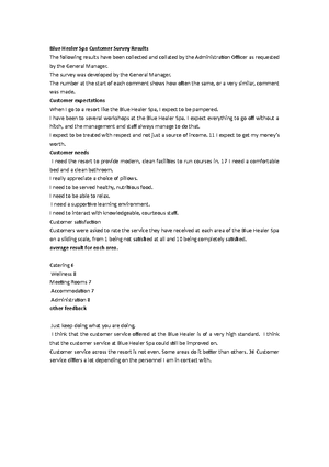 Blue Healer Spa survey - Assignment - Blue Healer Spa Catering customer ...