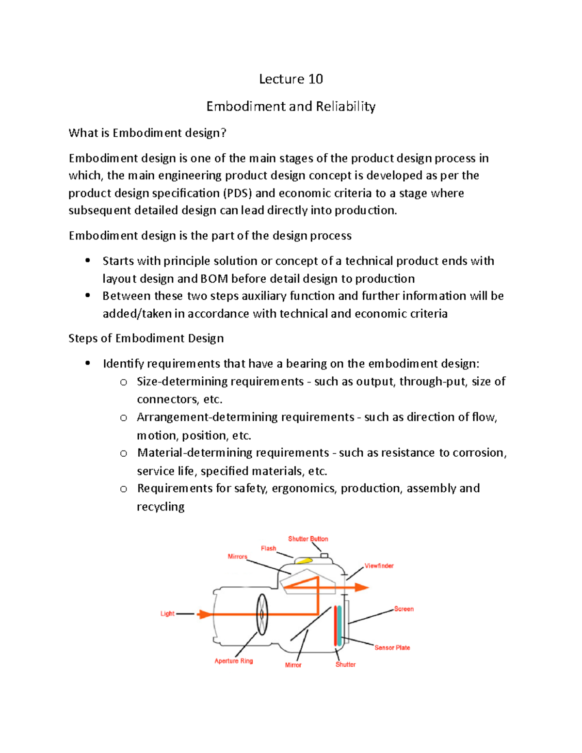 Lecture 10 - Embodiment Design and Reliability - Lecture 10 Embodiment and Reliability What is ...