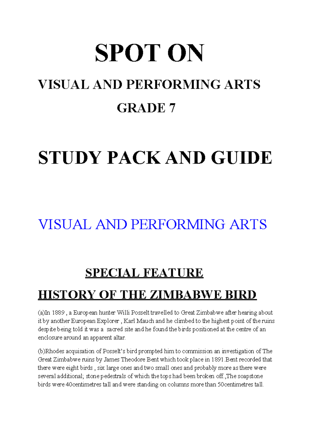 SPOT ON Grade 7 V - study pack - SPOT ON VISUAL AND PERFORMING ARTS ...