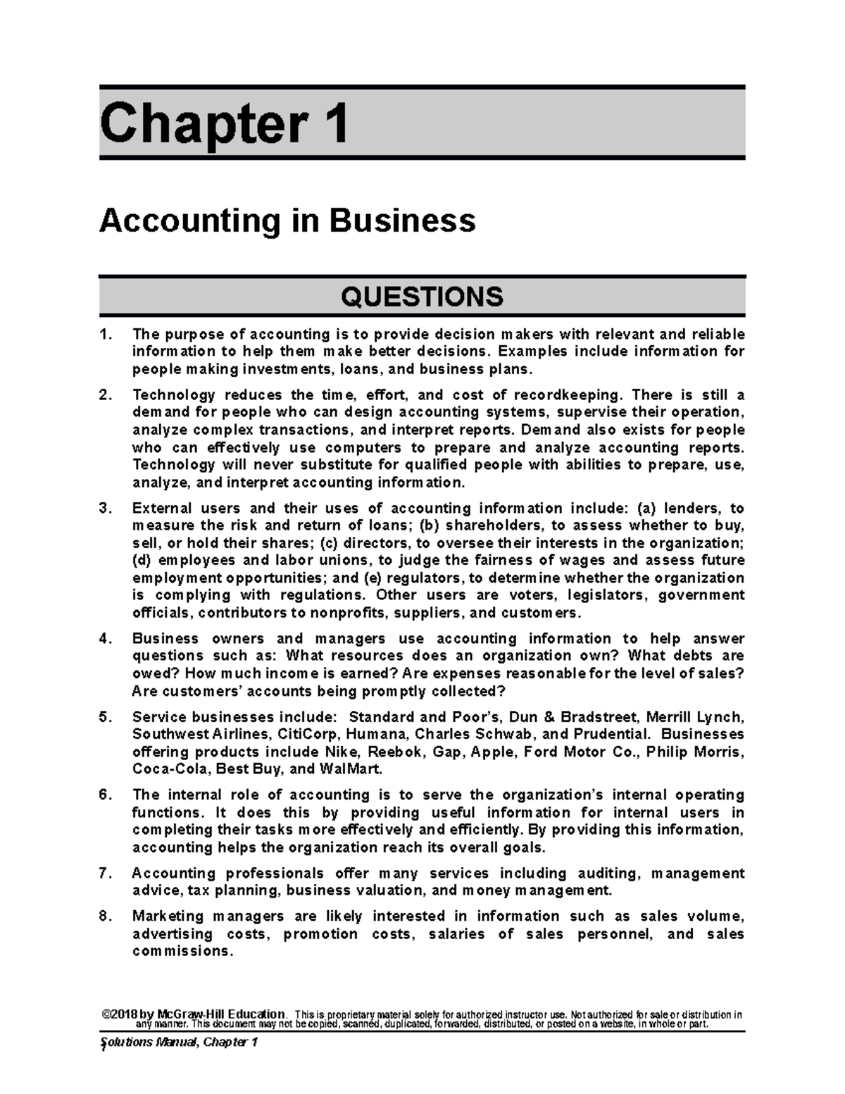Chapter 1 Accounting - Examples include information for people making ...