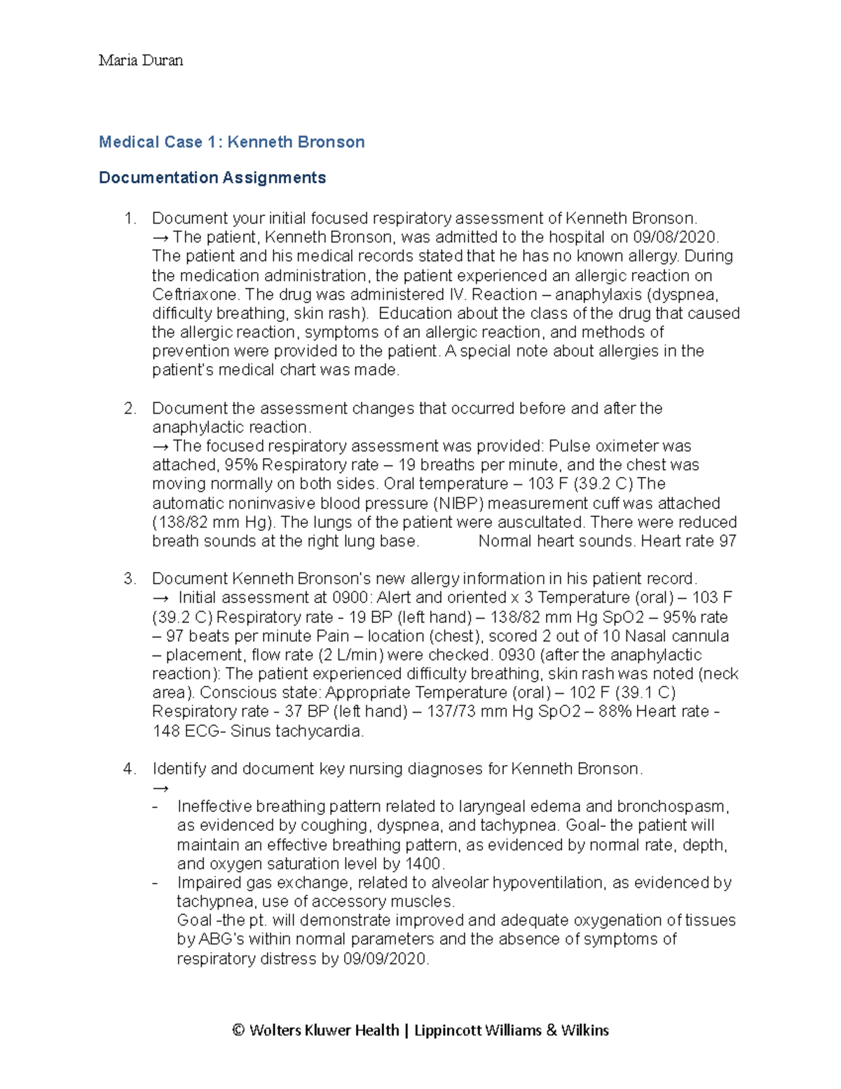 Vsim Kenneth Bronson - Vsim case studies course point - Medical Case 1 ...