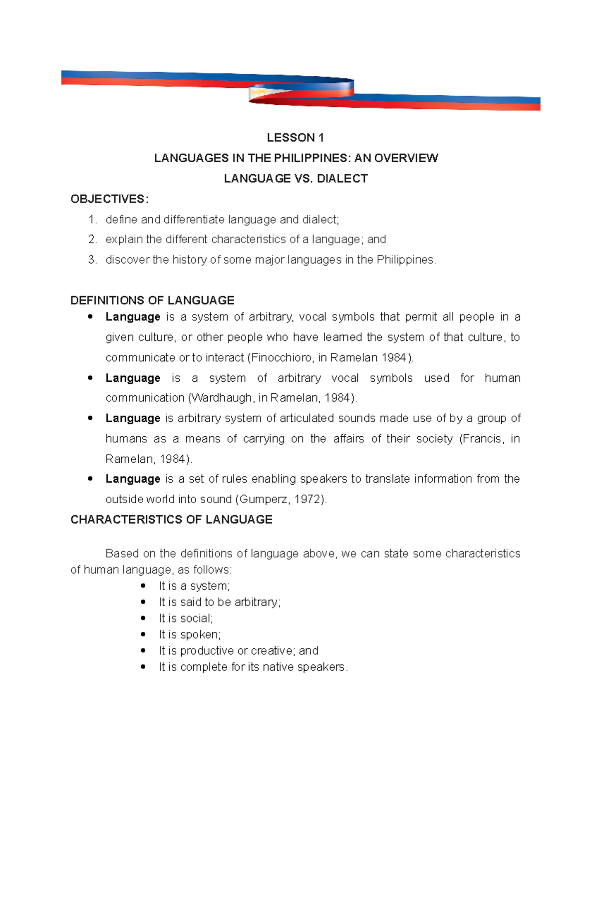 First Lesson in Language Programs - LESSON 1 LANGUAGES IN THE ...