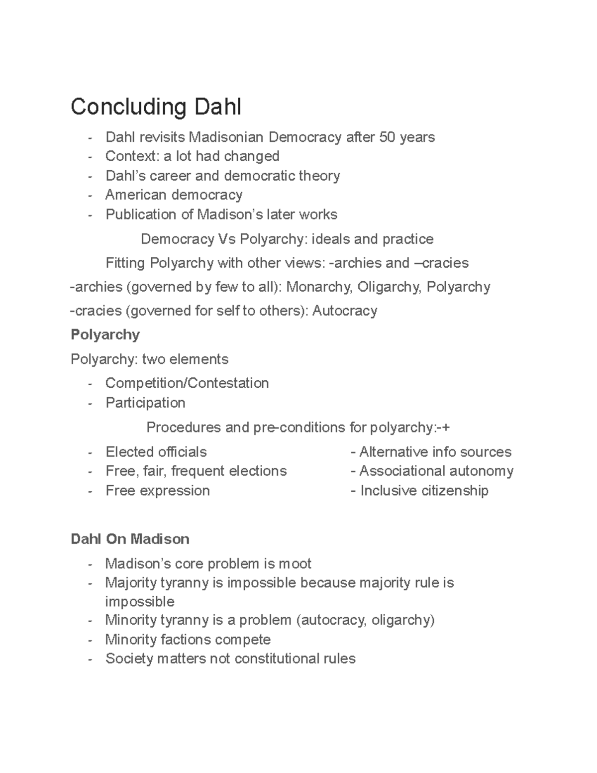 Concluding Dahl - Lecture notes for Robert Dahl's A Preface: to ...