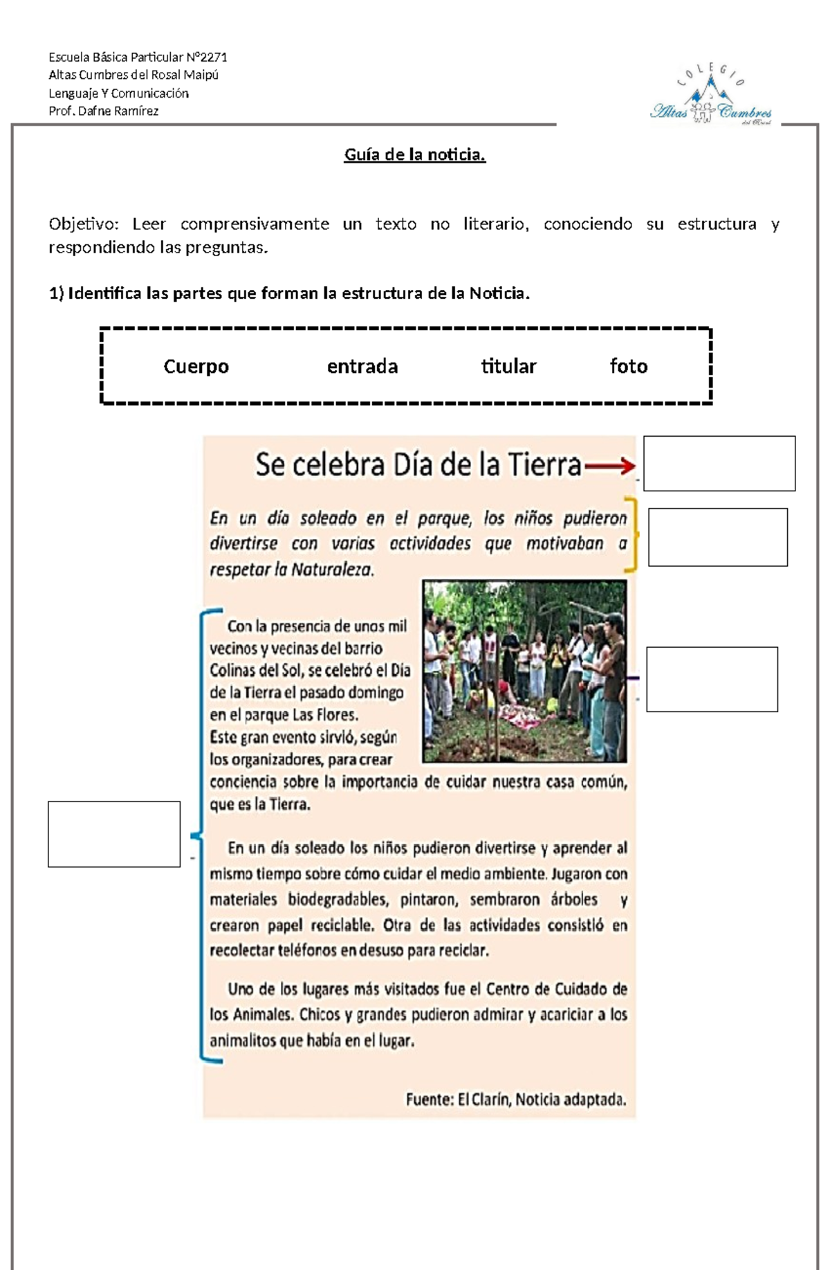 Guía de la noticia - Lenguaje y Comunicación III: Comprensión de Textos ...