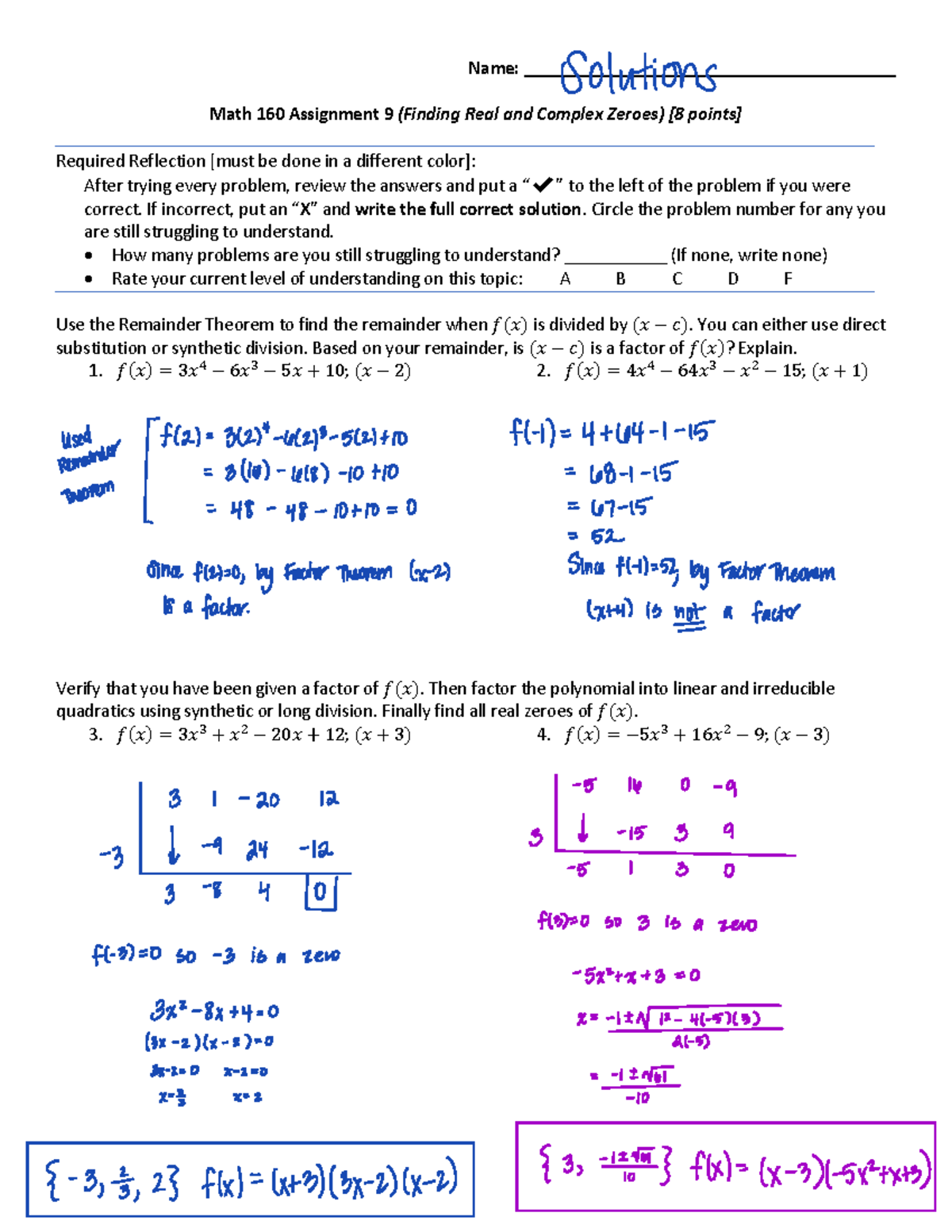 Math 160 Assignment 9 (Finding Real and Complex Zeroes) solutions ...