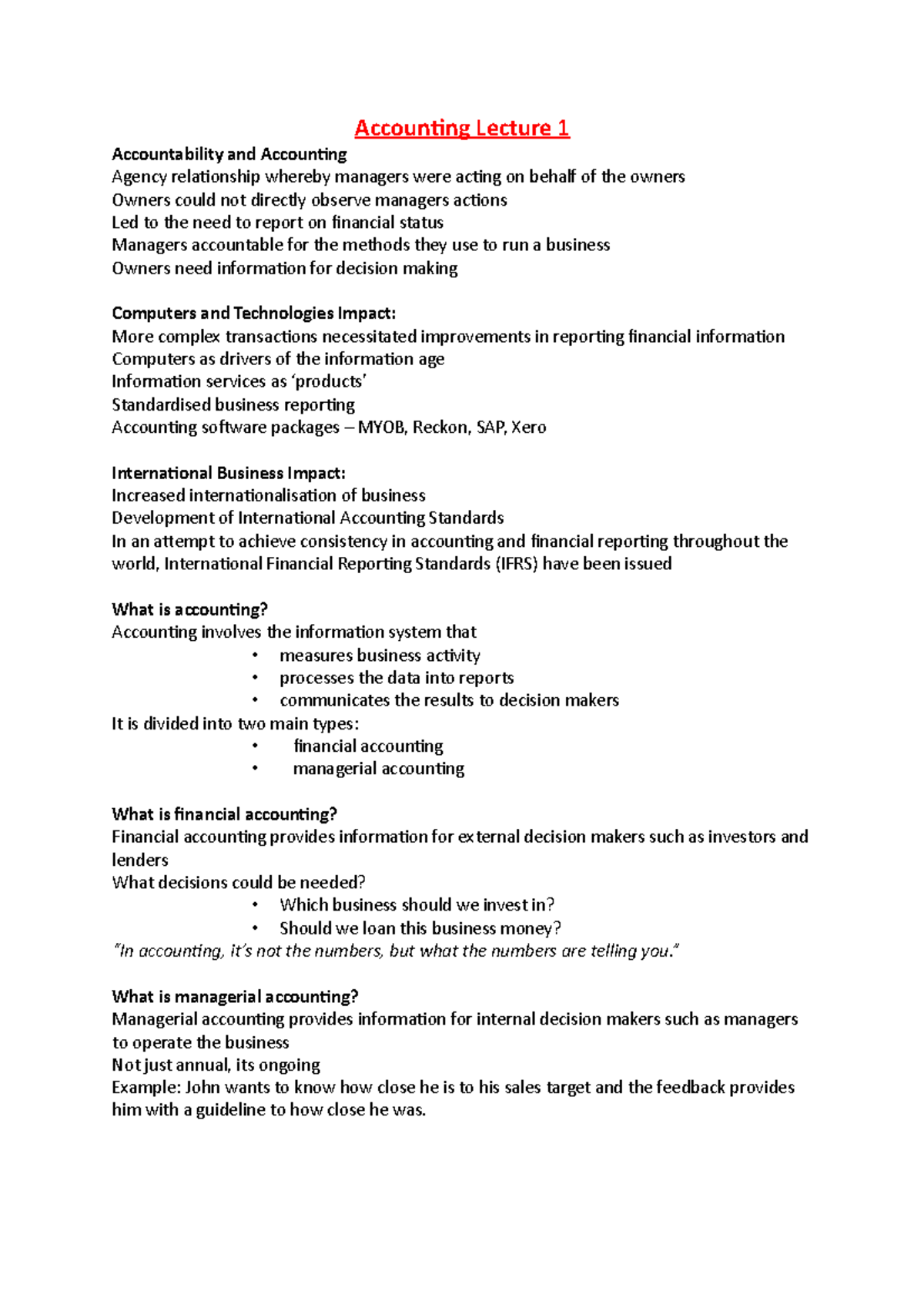 Accounting Lecture 1 Notes - BSB110 - QUT - Studocu