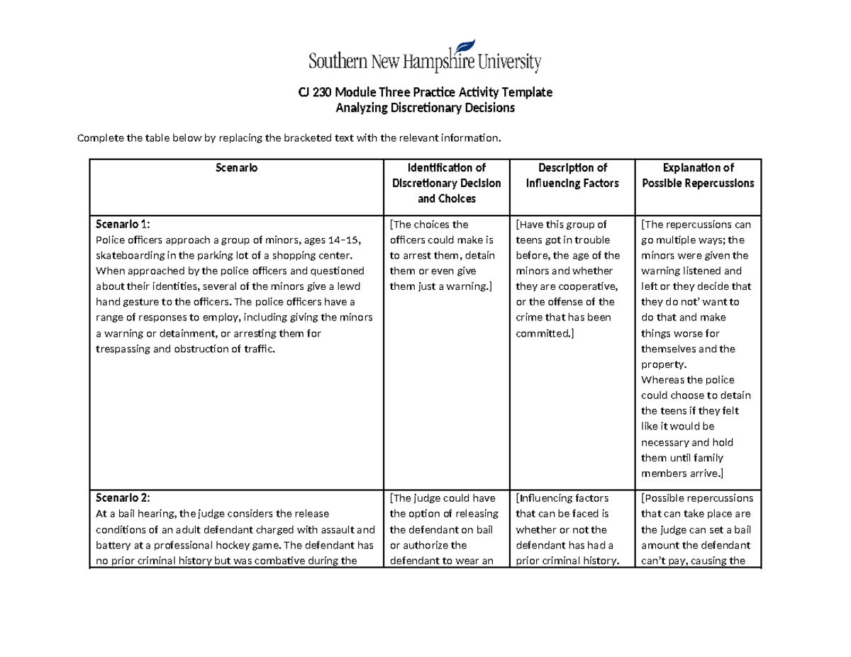 CJ 230 Module Three Practice Activity Template - CJ 230 Module Three ...