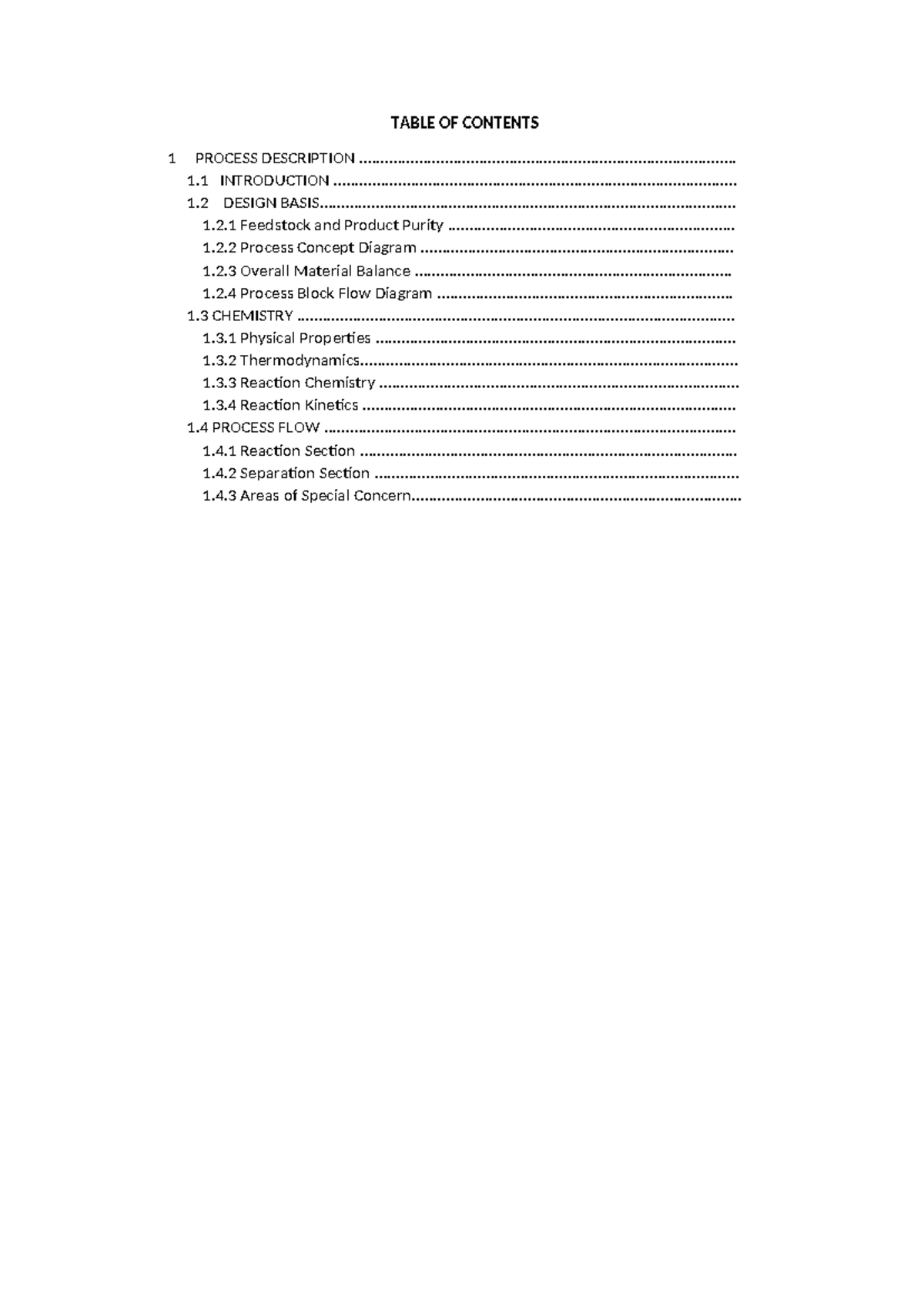 Table content - TABLE OF CONTENTS 1 PROCESS DESCRIPTION - Studocu