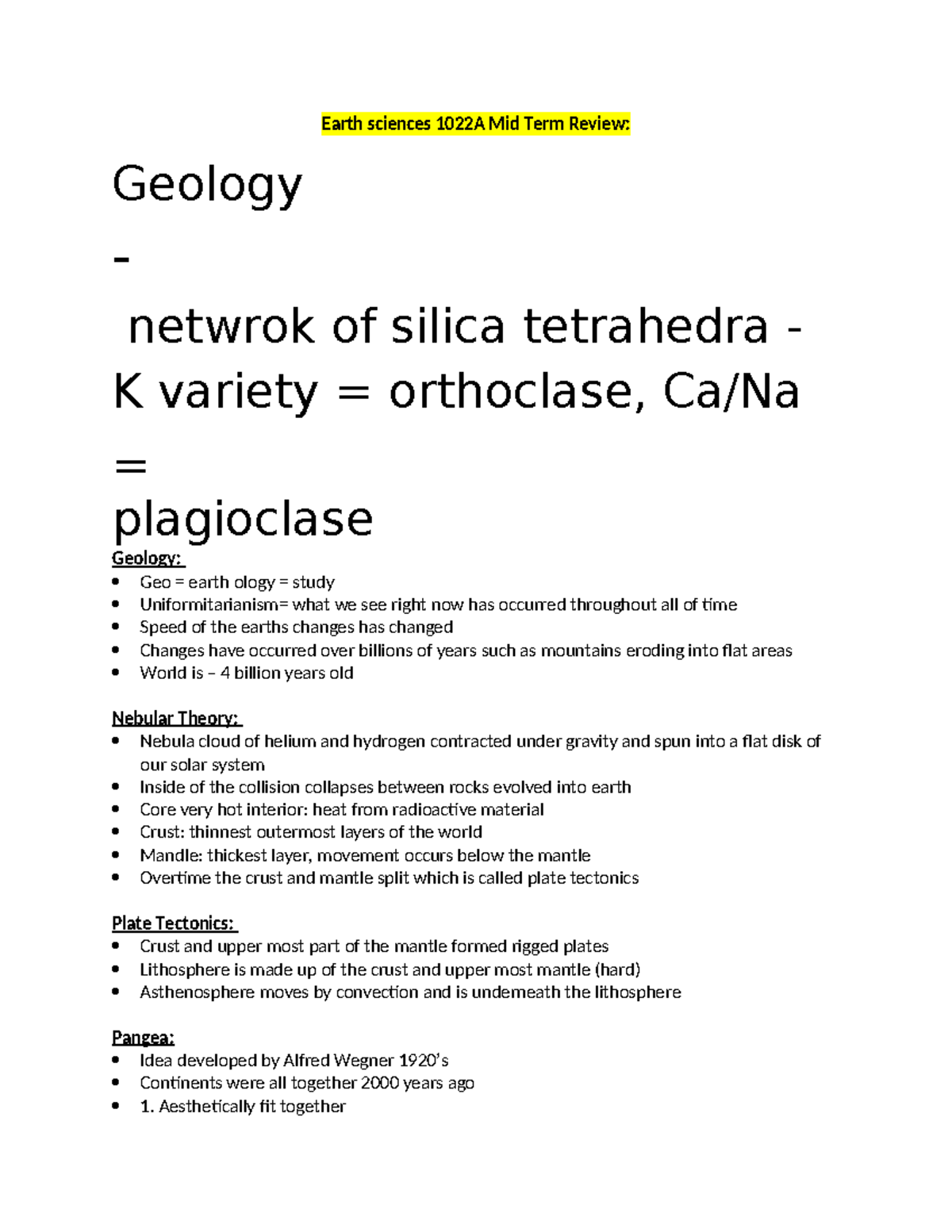 Earth sciences 1022 A Mid Term Review - Earth sciences 1022A Mid Term ...