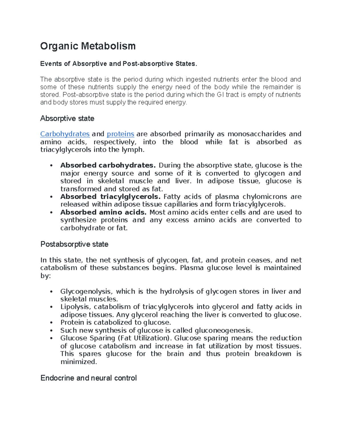 Growth Metabolism - Organic Metabolism Events of Absorptive and Post ...