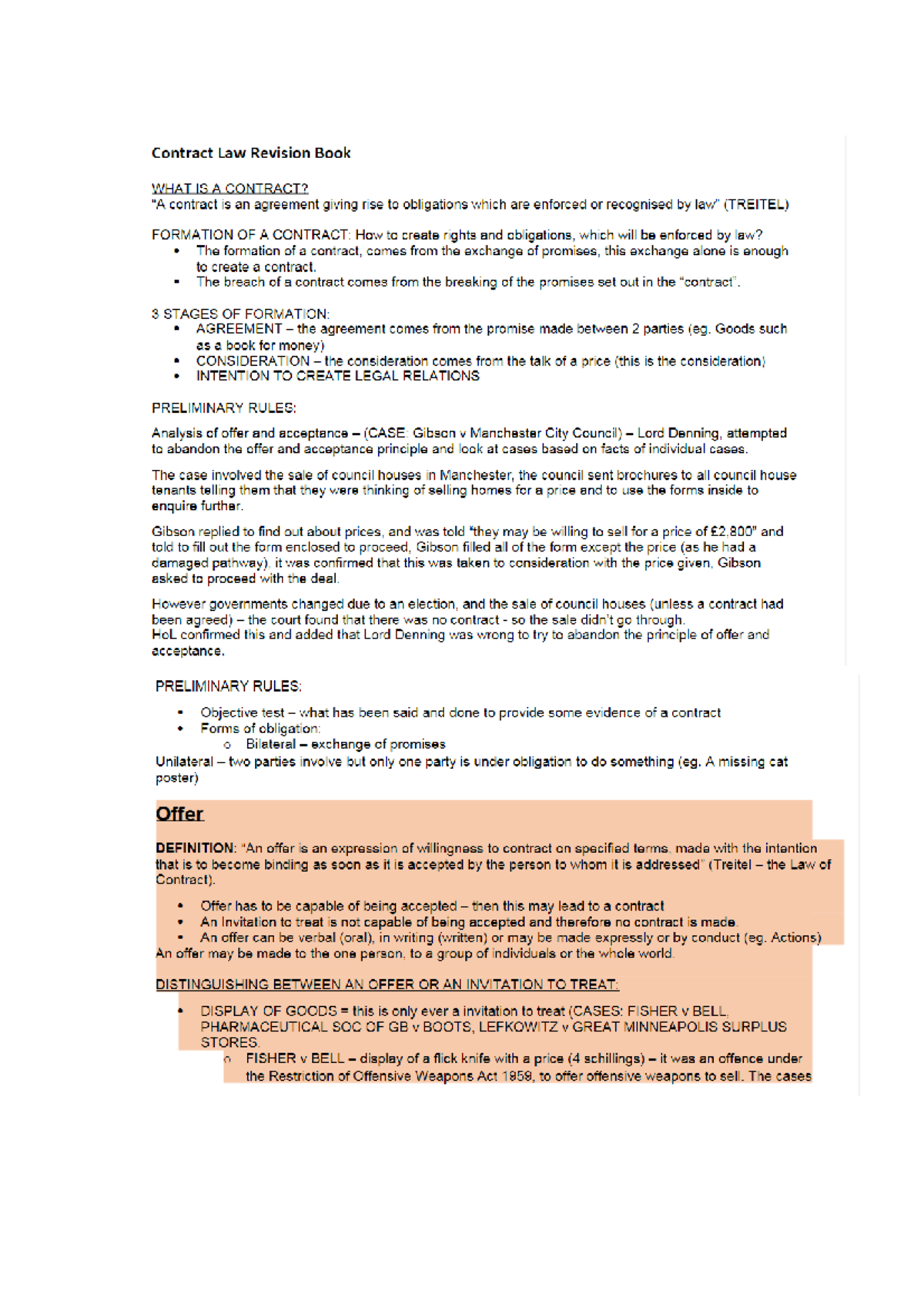 Contract law full notes - LA0631 - Studocu