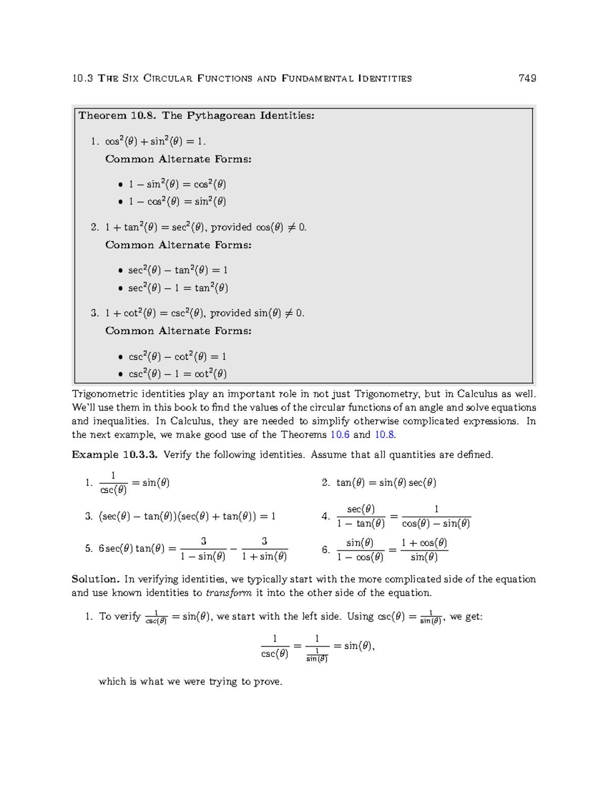 Trignometric - NOTES - 10 The Six Circular Functions and Fundamental ...