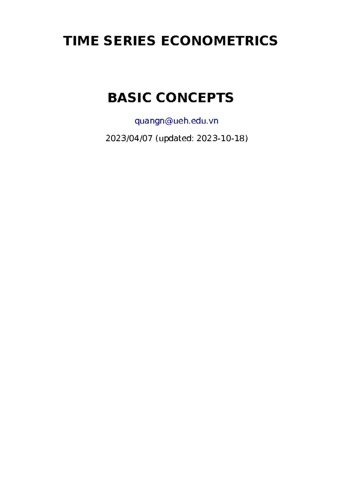 1 Basic concepts TS - Bài giảng Kinh tế lượng CTG - TIME SERIES ECONOMETRICS BASIC CONCEPTS ...