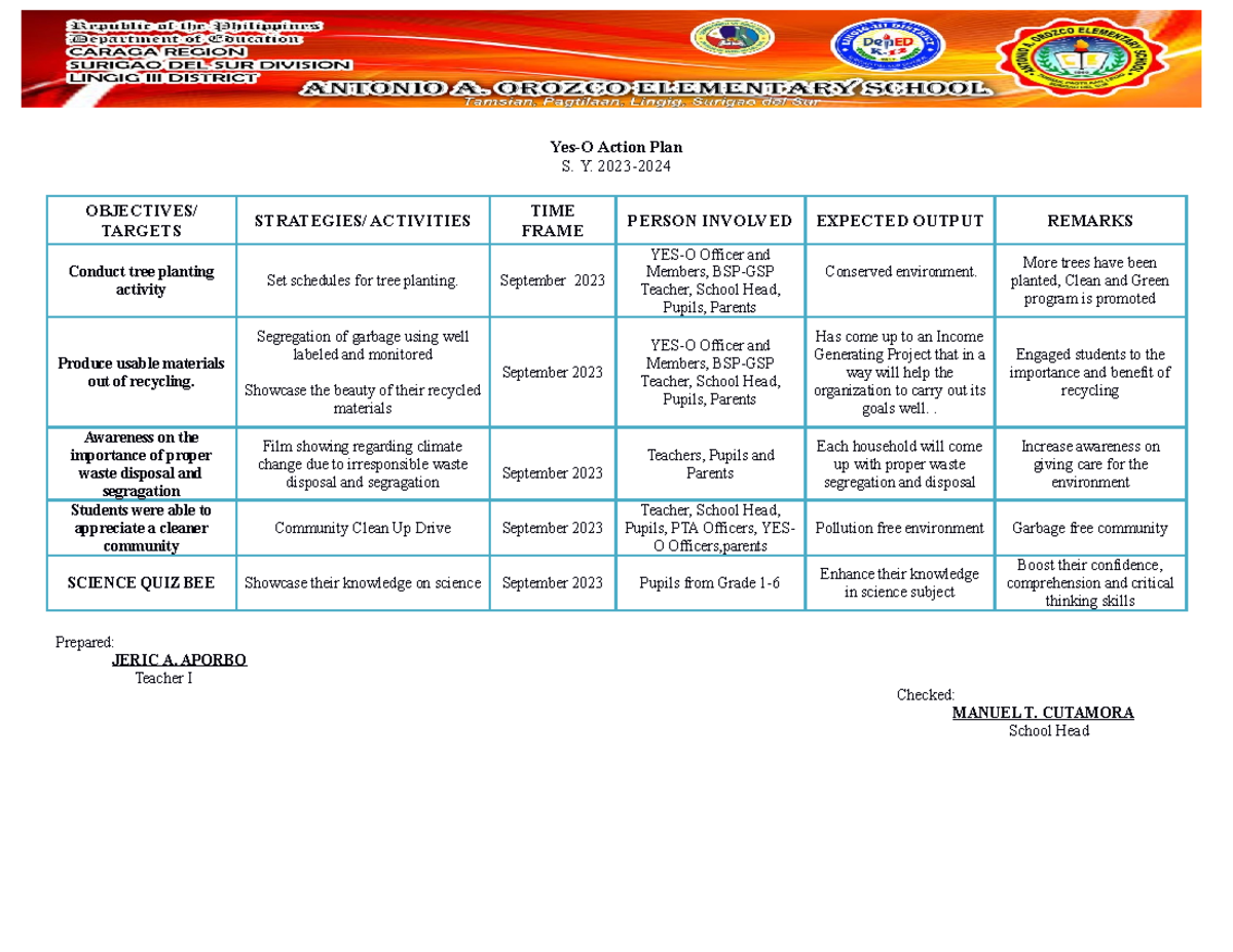 YES-O Action PLAN - For educational purposes - Yes-O Action Plan S. Y ...