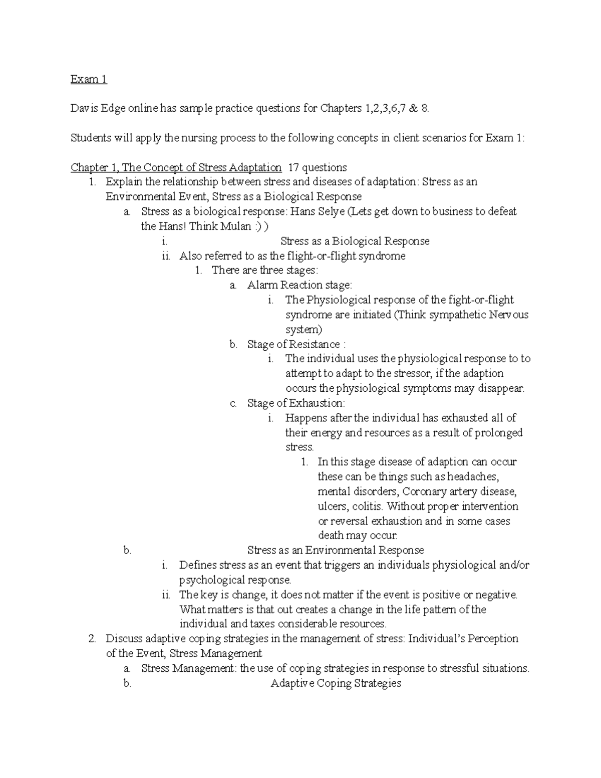 Exam 1 Learning Objectives NUR470 - Exam 1 Davis Edge online has sample ...