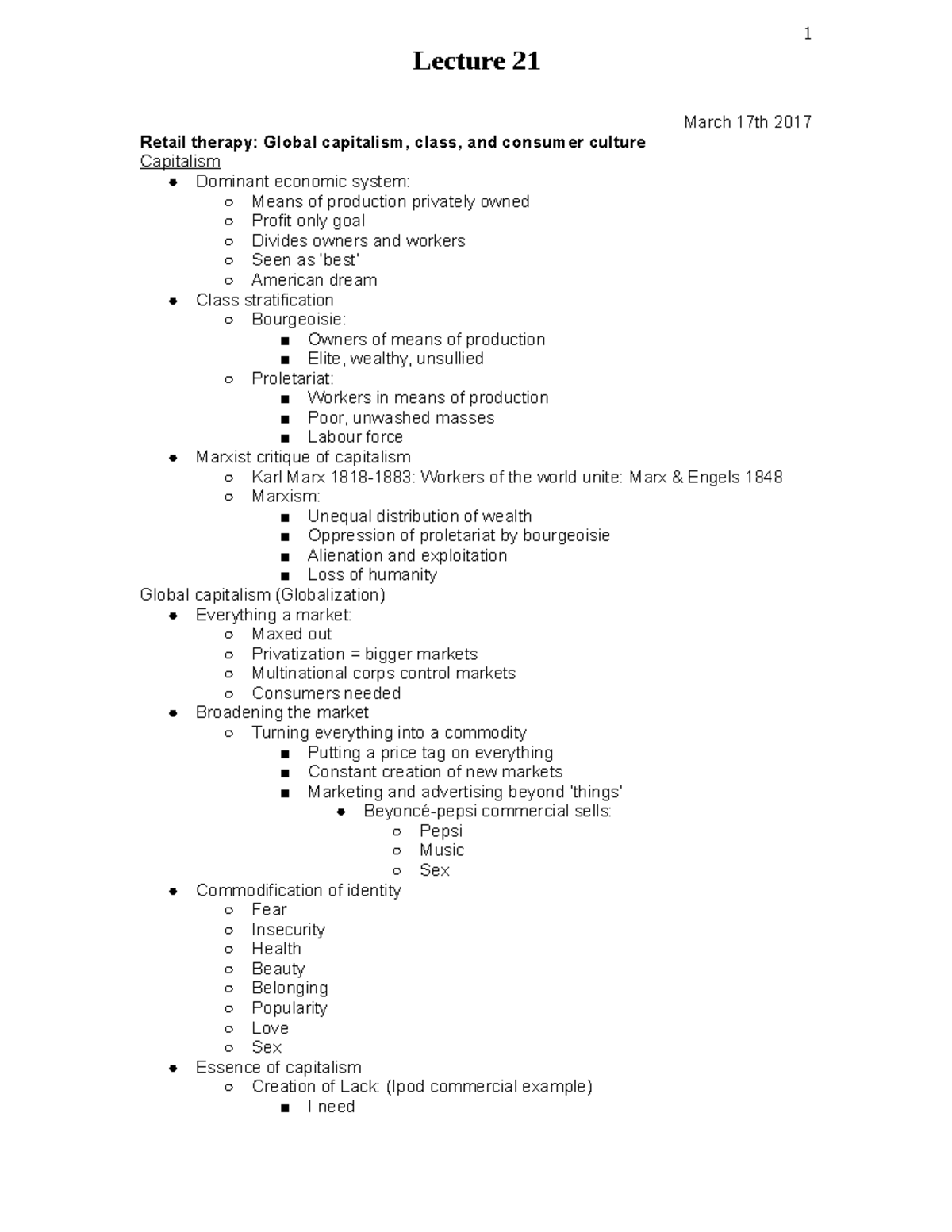 Lecture 21 March 17 - Danielle Molnar & Shauna Pomerantz - 1 Lecture 21 ...