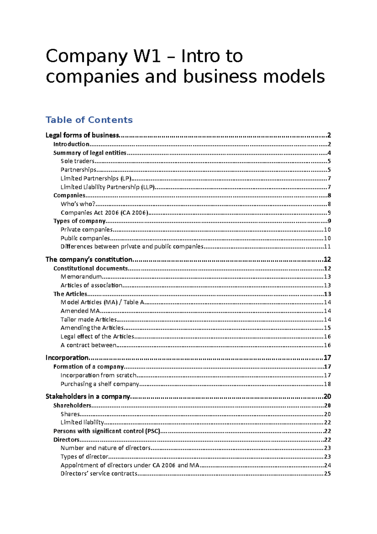 Company W1 - Preparation - Company W1 – Intro to companies and business ...