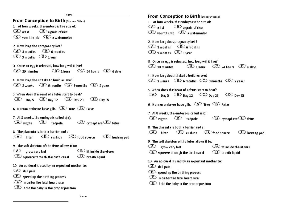 From Conception to Birth - Name ...