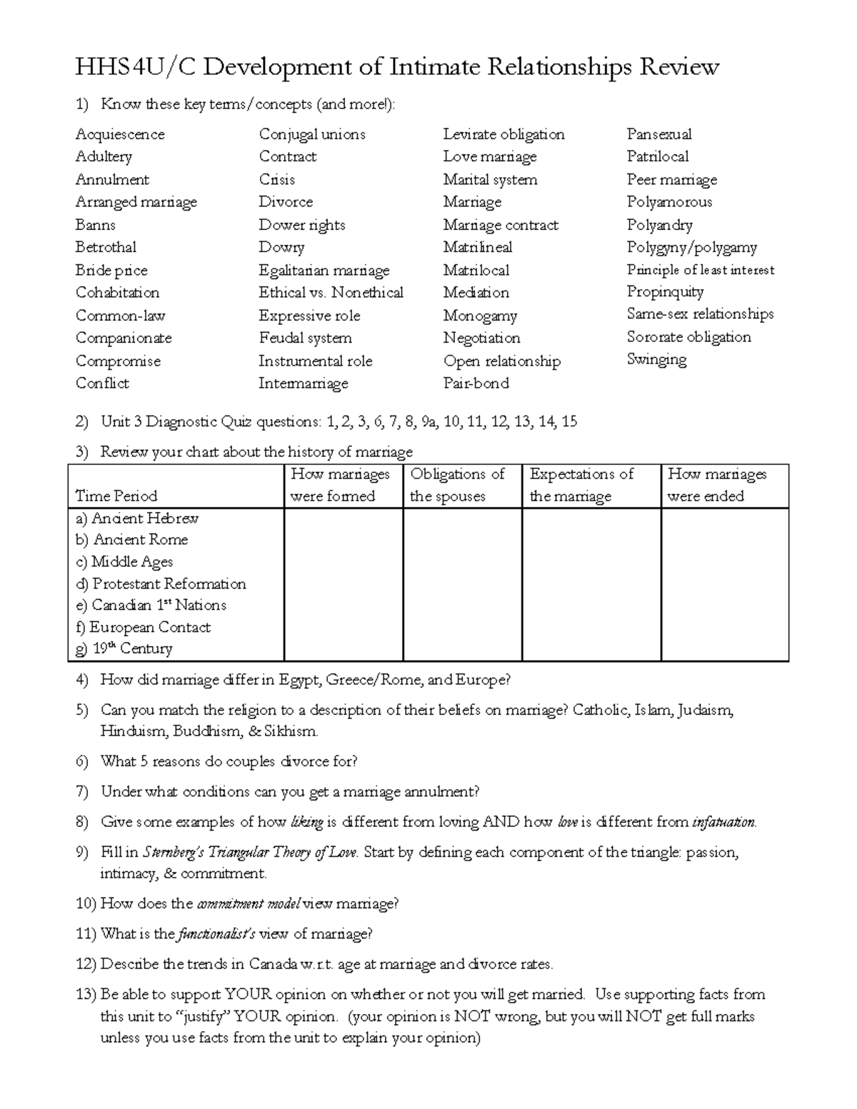 Sample/practice exam, questions - HHS4U/C Development of Intimate ...