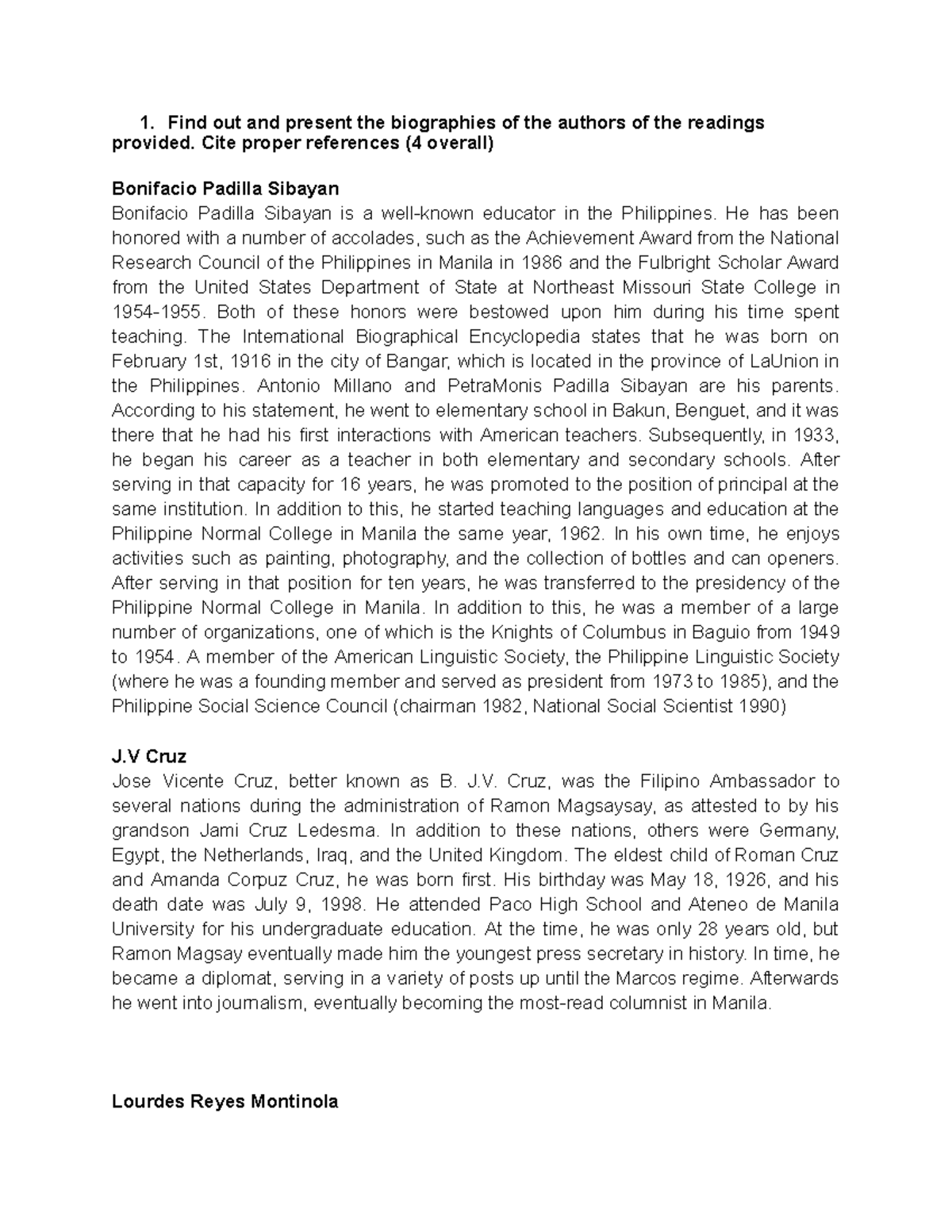 RIPH Activity 5 - Find out and present the biographies of the authors of the readings provided ...