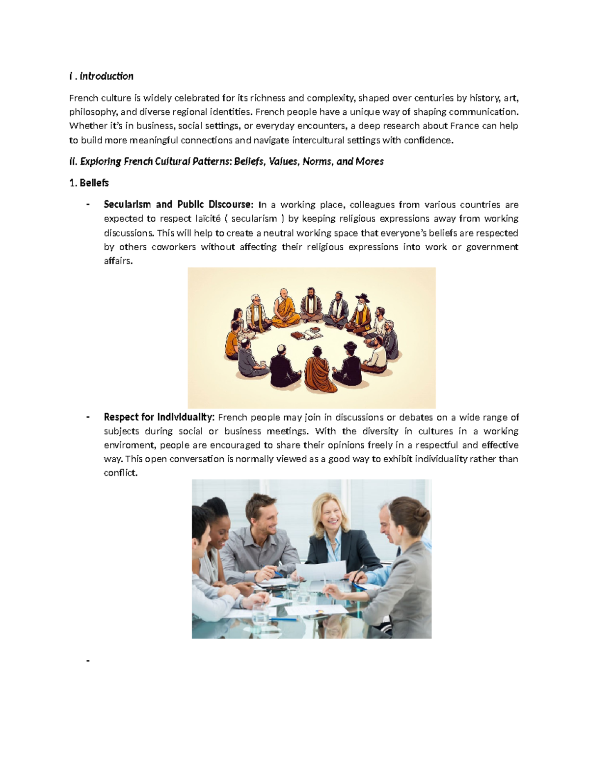 Exploring French Cultural Patterns - I. Introduction French culture is ...