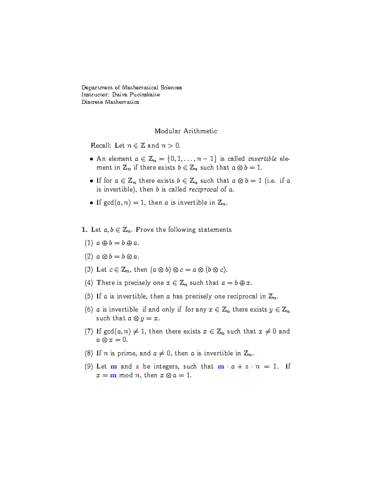 Exercise Discrete Mathematics modular - Department of Mathematical ...