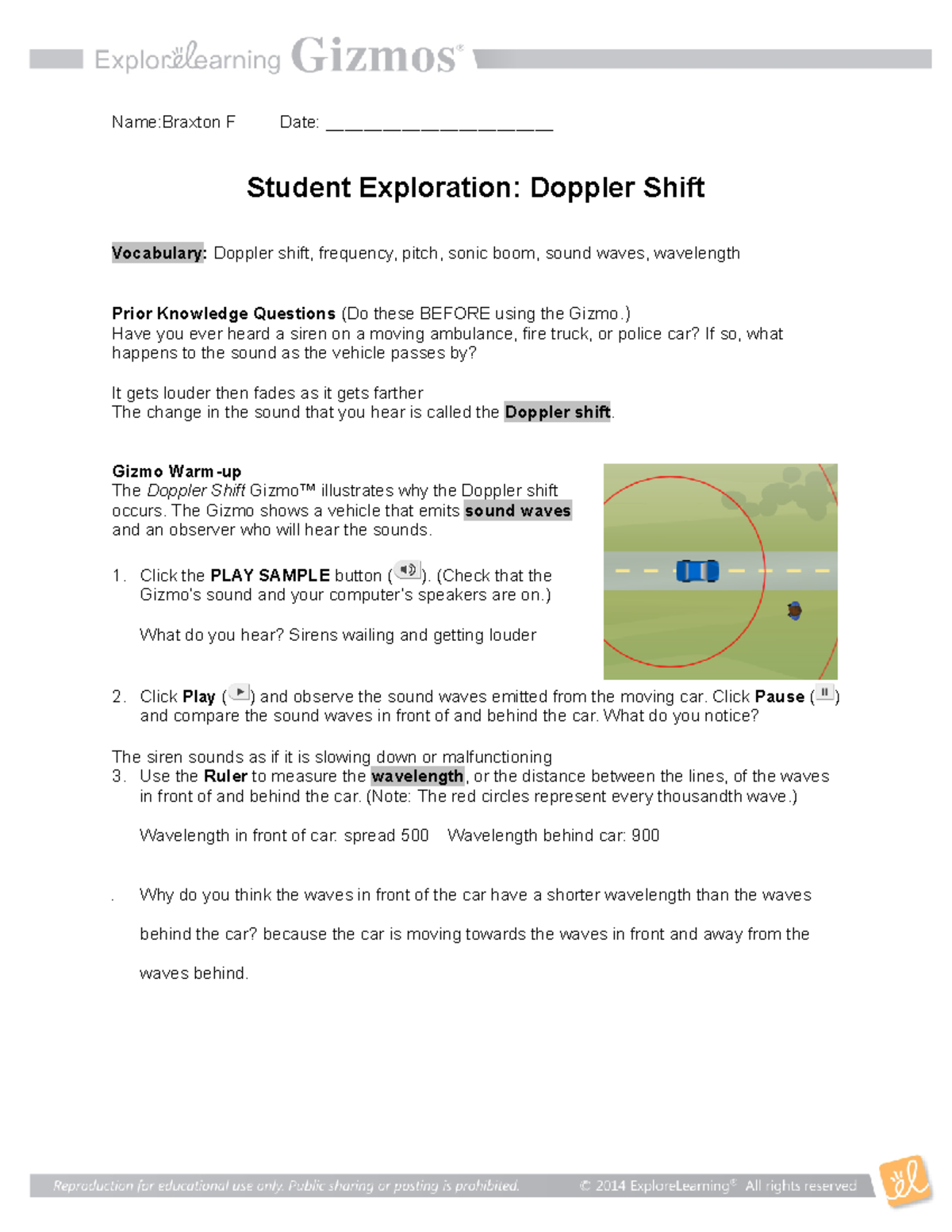 Doppler Shift SE # - Name:Braxton F Date ...