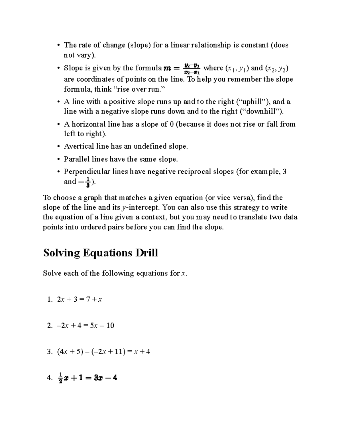 1.1 WS - The rate of change (slope) for a linear relationship is ...