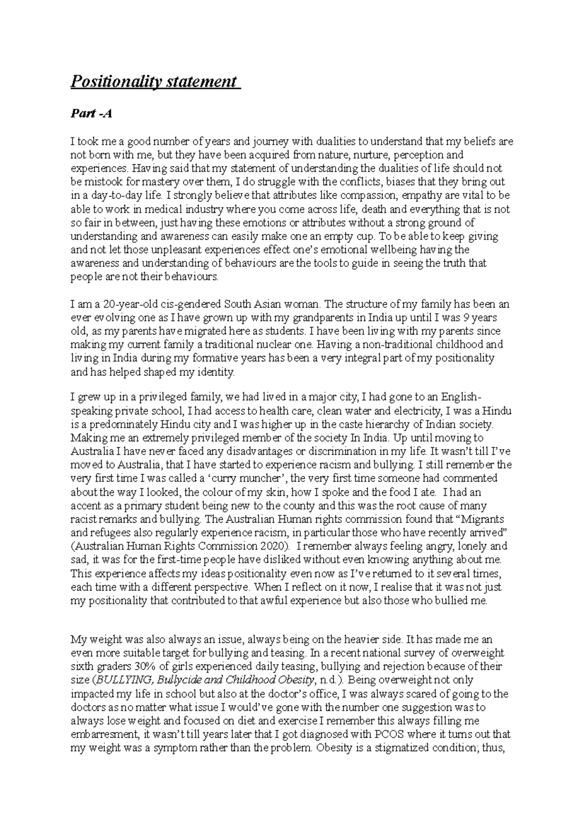 Positionality Statement Having Said That My Statement Of
