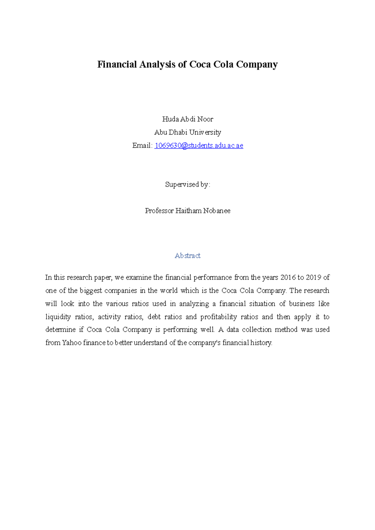 Financial Analysisof Coca Cola Company - Financial Analysis of Coca ...