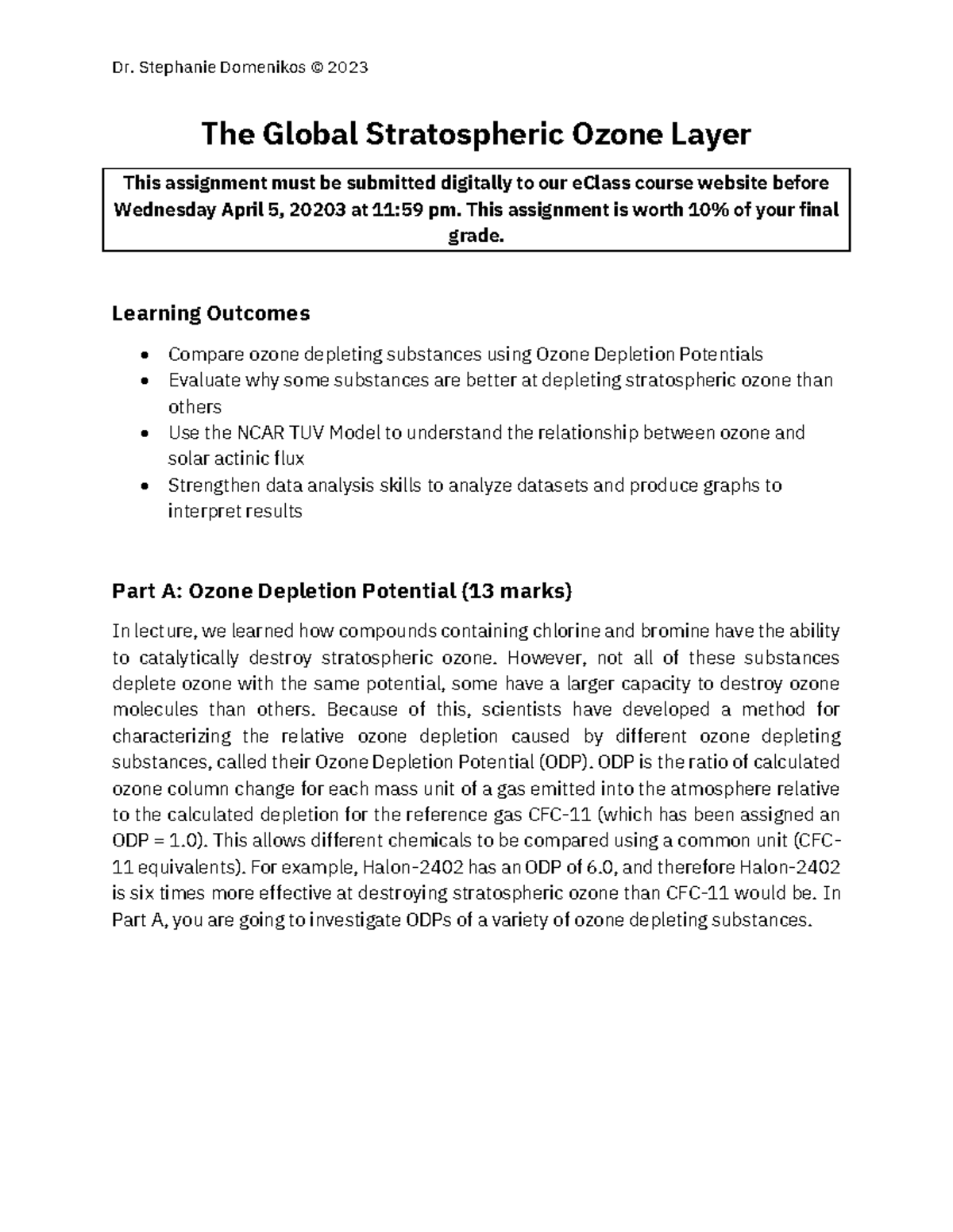 NATS1515 Assignment #3 - The Global Stratospheric Ozone Layer - The ...
