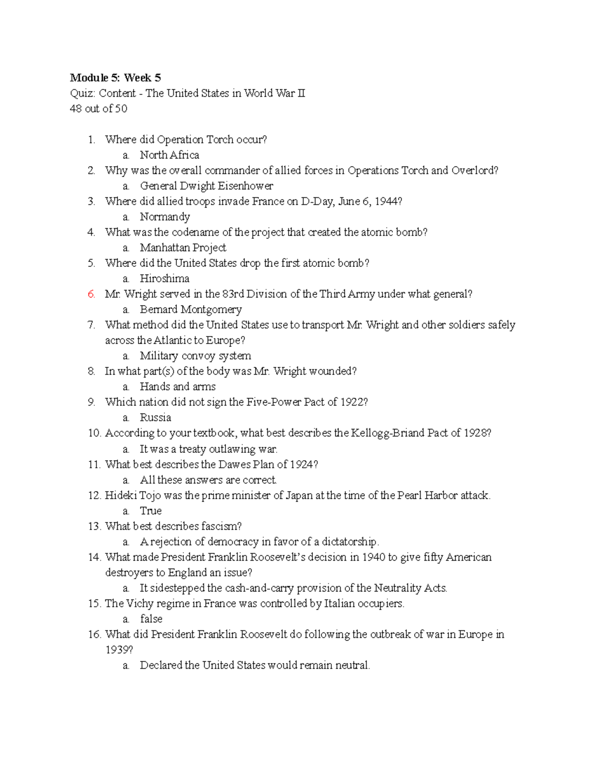 Quiz Content - The United States in World War II - North Africa Why was ...