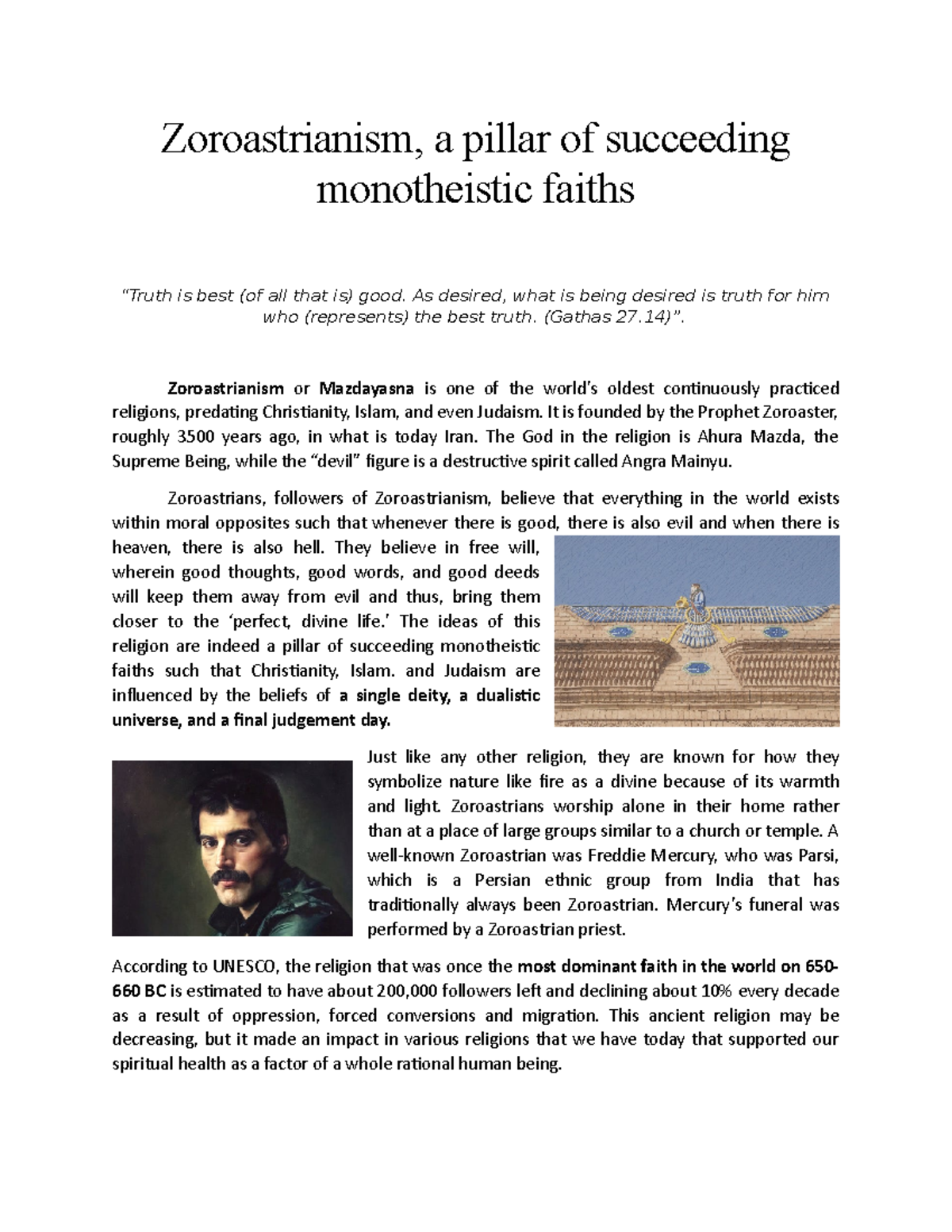 Zoroastrianism: Pillar of Monotheistic Faiths - Zoroastrianism, a ...