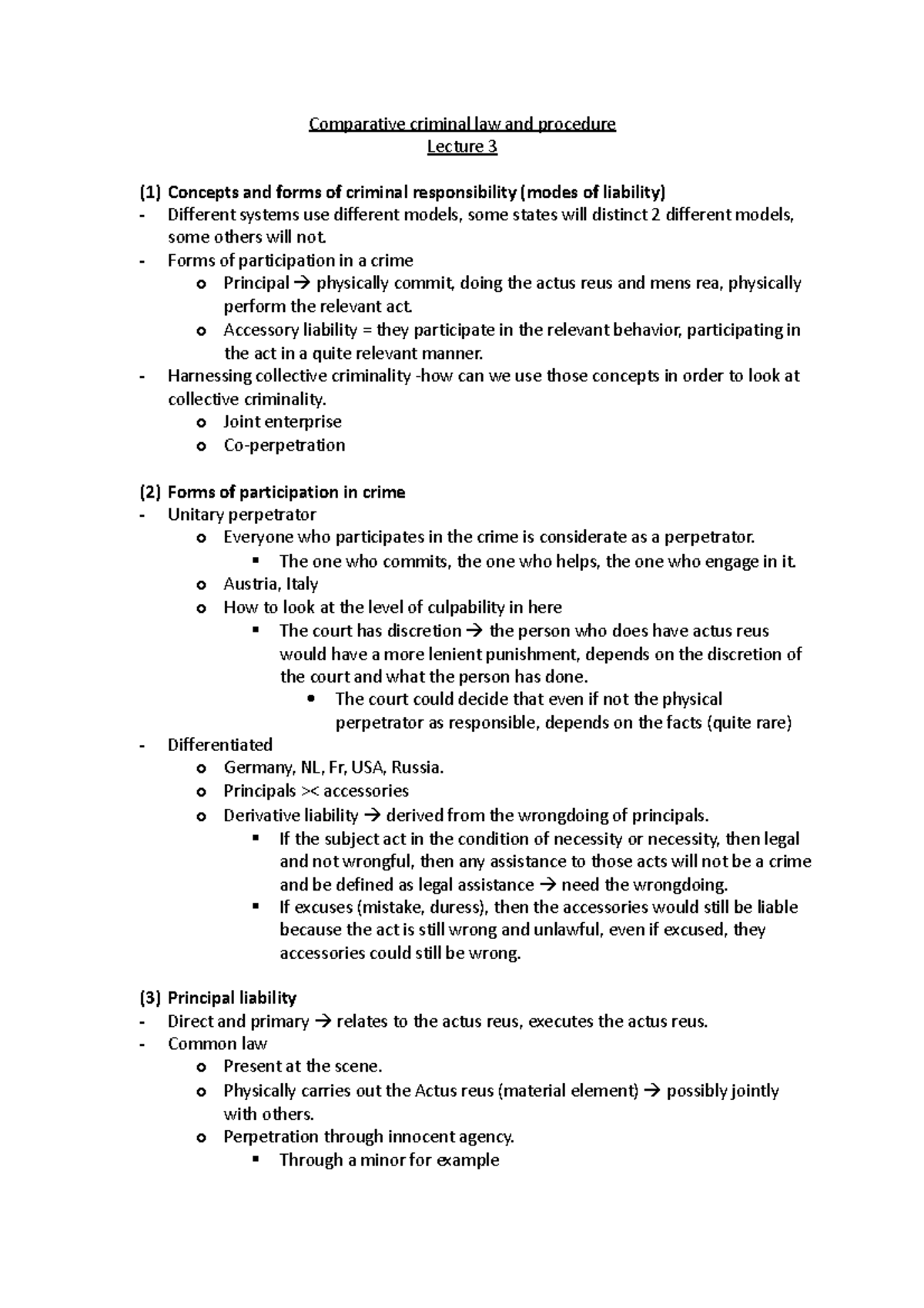Lecture 3 - Comparative criminal law and procedure Lecture 3 (1 ...
