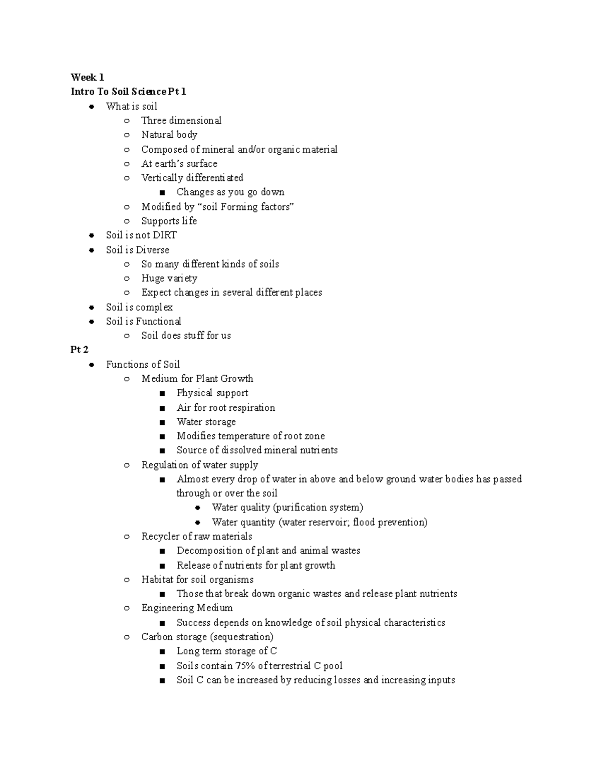 SS 120 Notes 1-10 - Week 1 Intro To Soil Science Pt 1 What is soil ...