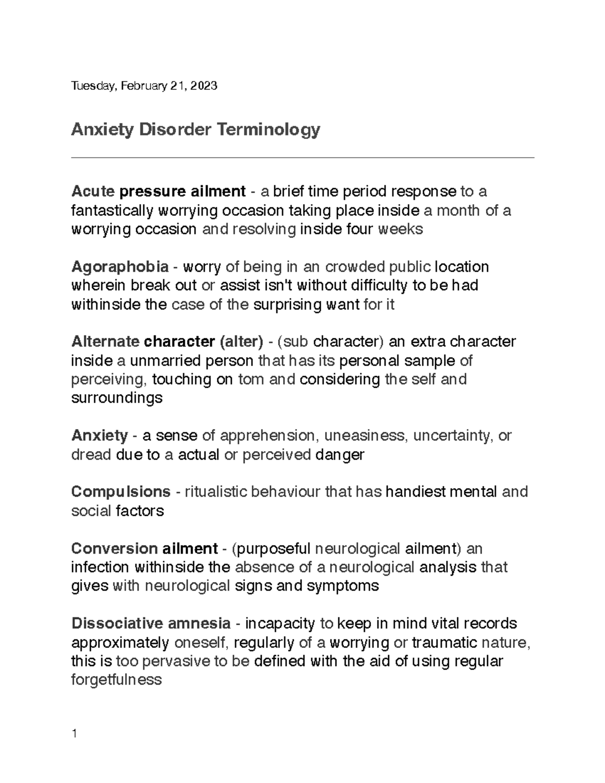 Anxiety Disorder Terminology - Tuesday, February 21, 2023 Anxiety ...