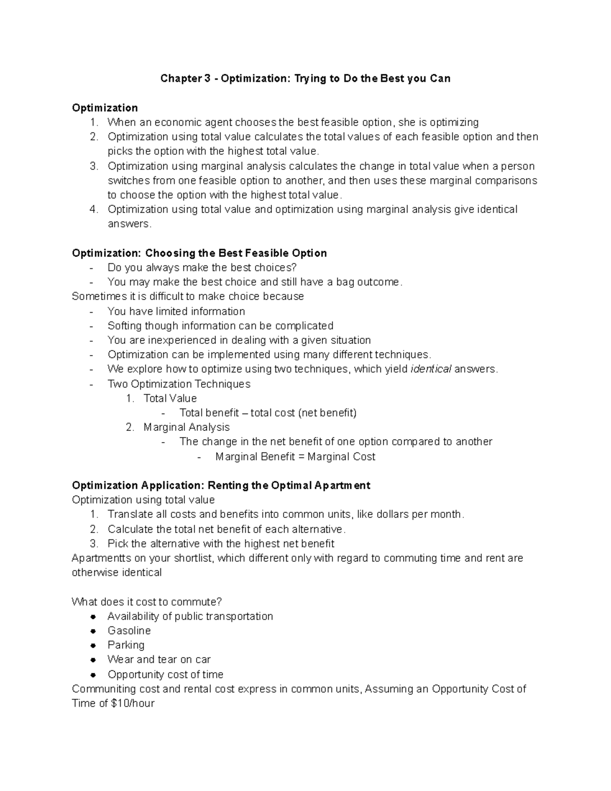 Chapter 3 - Optimization Trying to Do the Best you Can - Optimization using marginal analysis ...