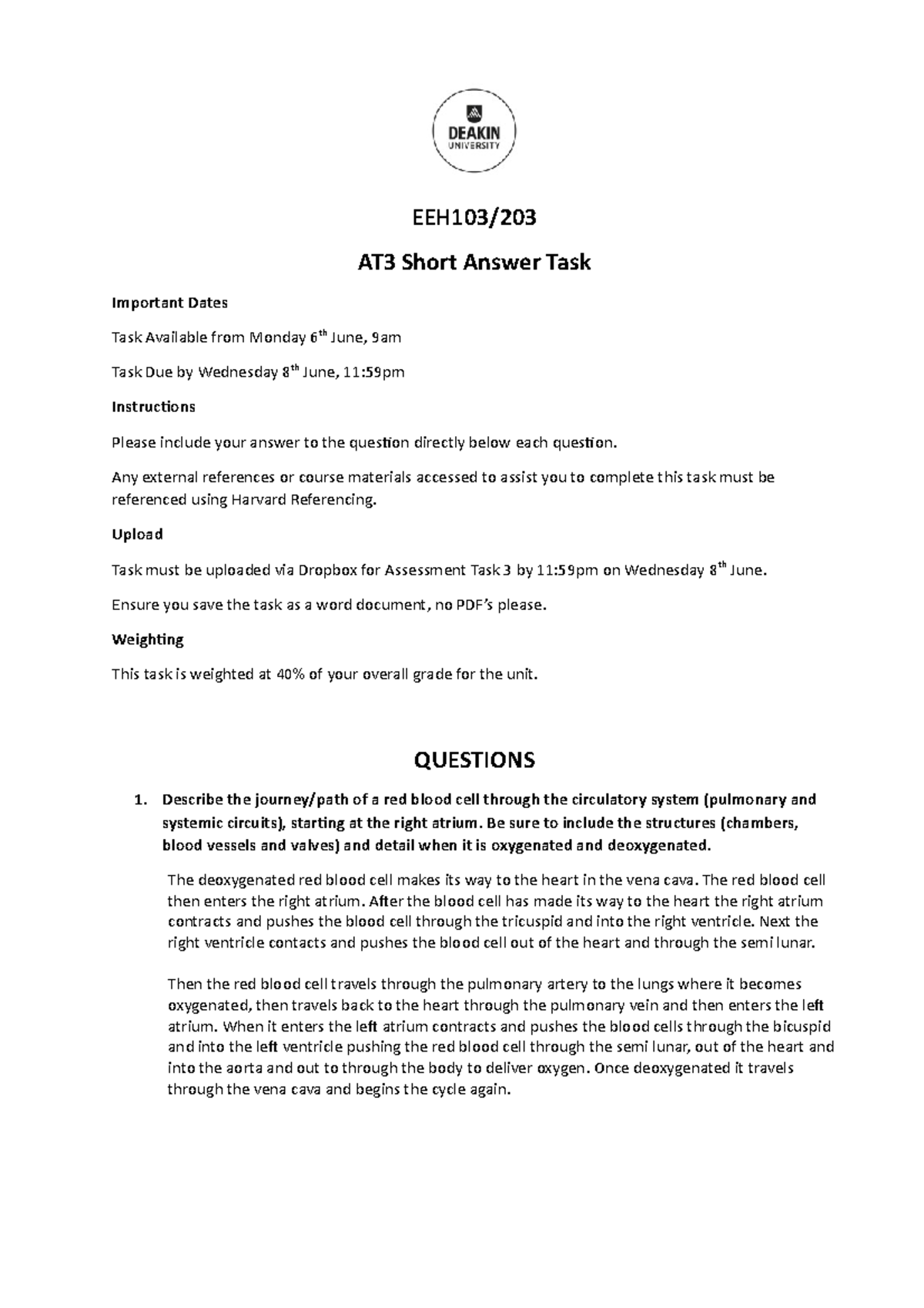 AT3 Pedagogy - AT3 work - EEH103/ AT3 Short Answer Task Important Dates ...