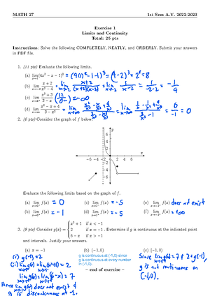 Math-LT1-Reviewer - reviewer before calculus exam - Unit 1: Limits and ...