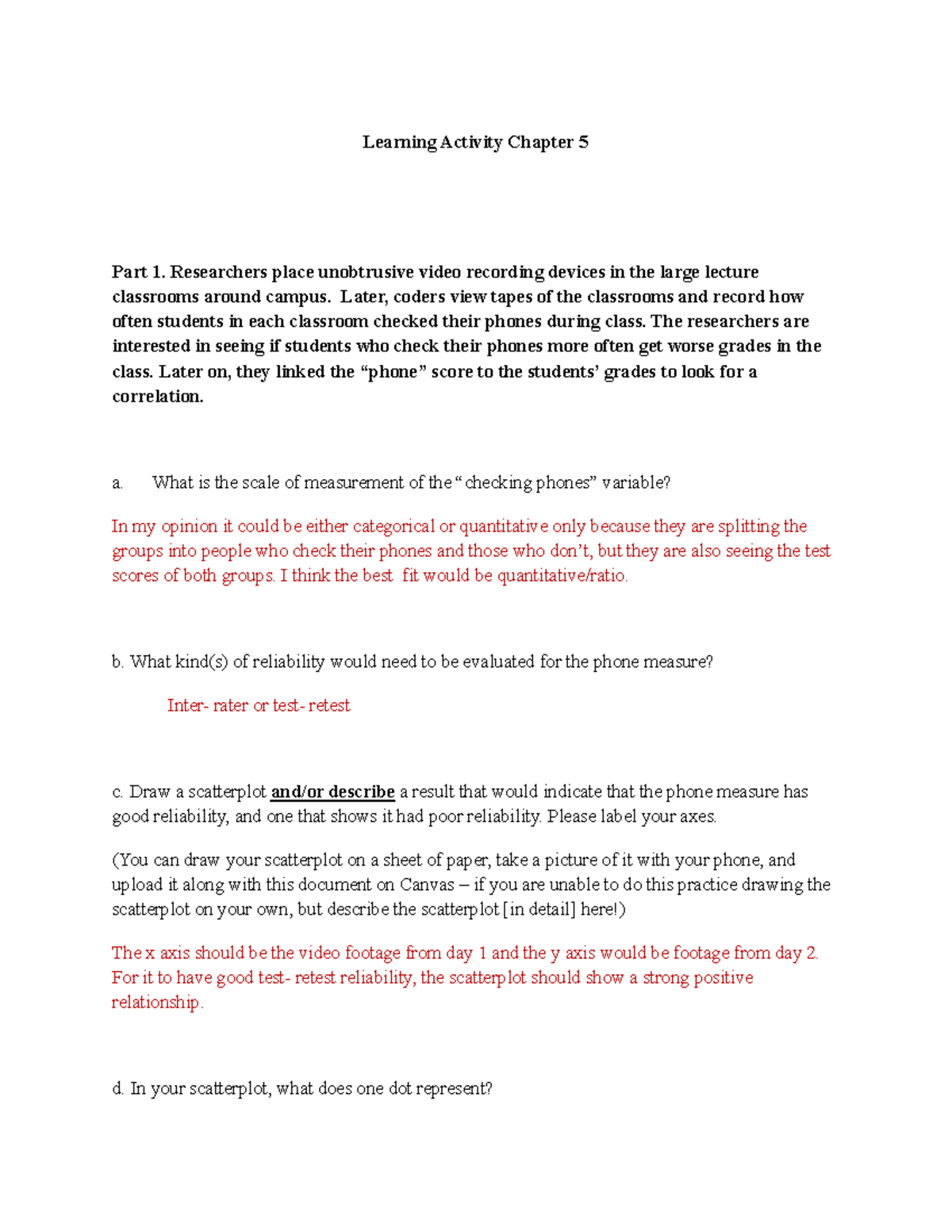 Learning activity ch 5 - Learning Activity Chapter 5 Part 1 ...