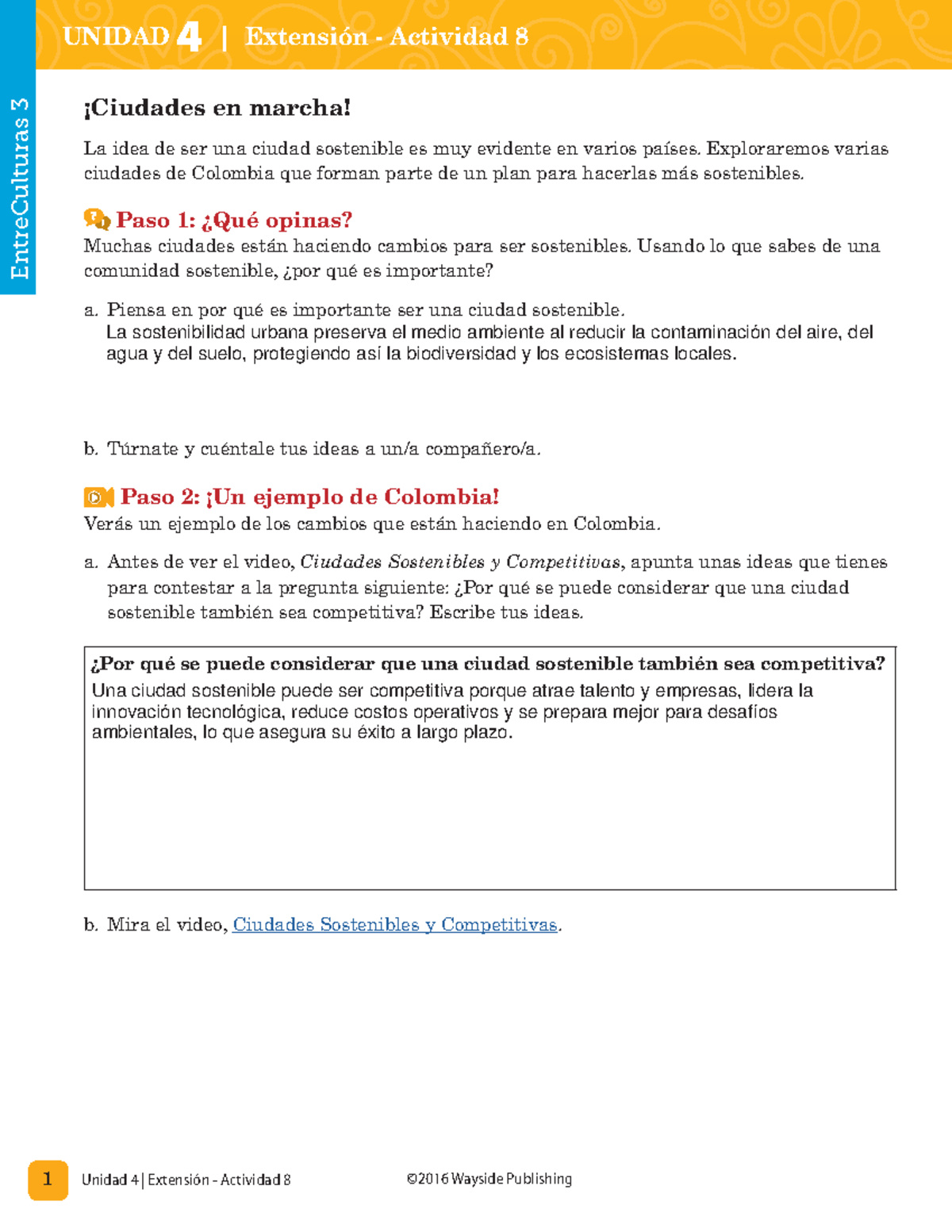 EC L3 U4 Extension Actividad 8 -SE- 1 - EntreCulturas 3 ¡Ciudades en ...