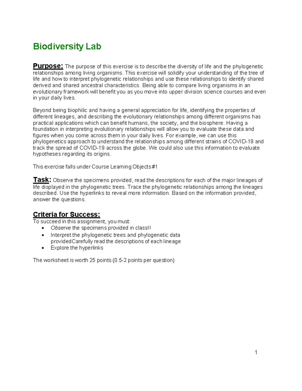 F22 Biodiversity Protocol fixedformat 1 - Biodiversity Lab Purpose: The ...