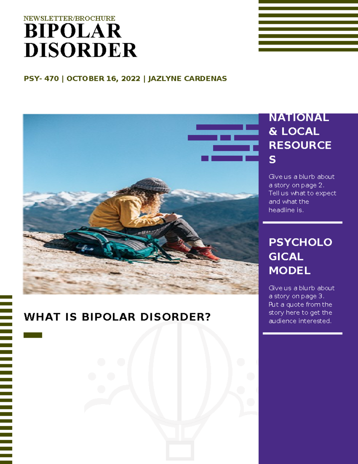 Bipolar Disorder Brochure - NEWSLETTER/BROCHURE BIPOLAR DISORDER PSY ...