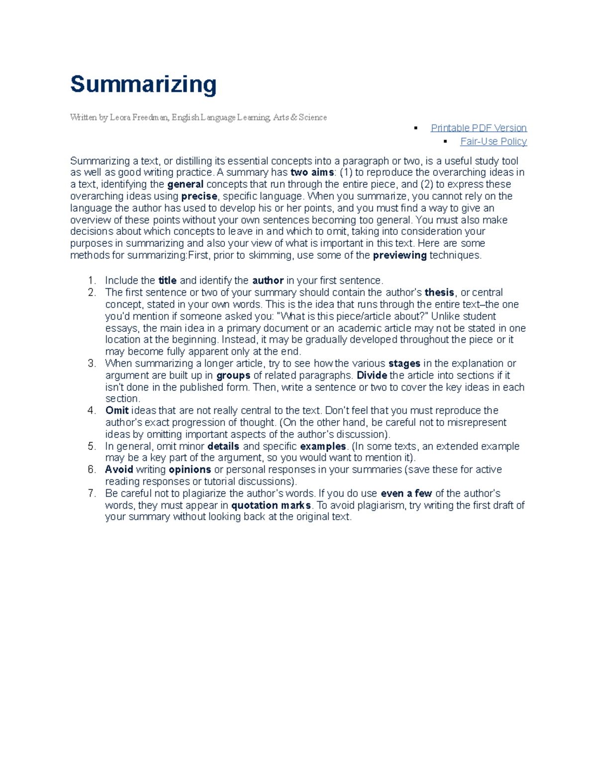 Summarizing - A Practice Task for Students - Summarizing Written by ...