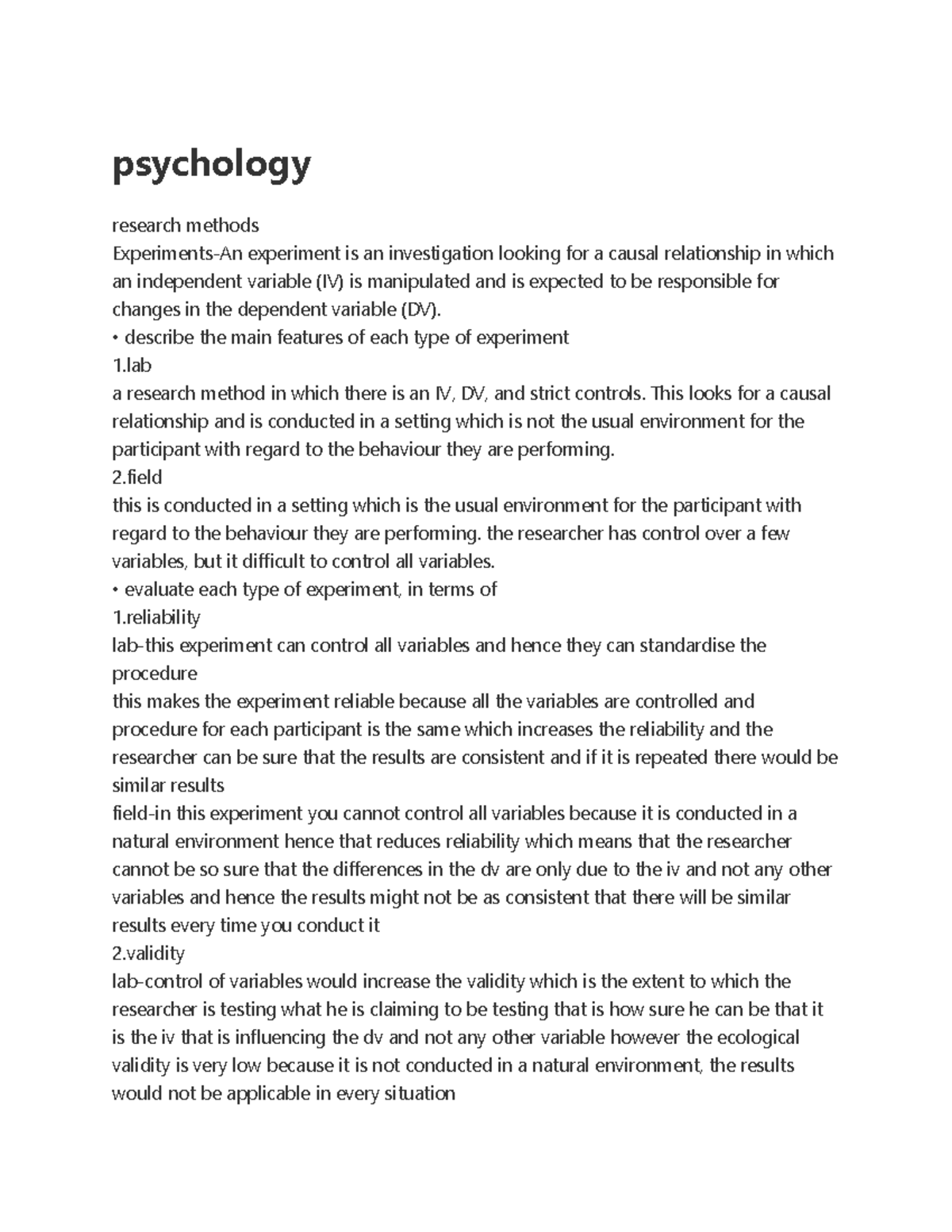 Psychology notes - psychology research methods Experiments-An ...