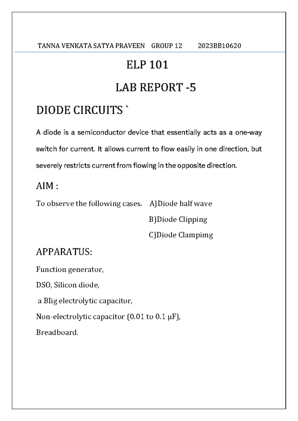ELP LAB 5 - Lab5 - TANNA VENKATA SATYA PRAVEEN GROUP 12 2023 BB ELP 101 ...