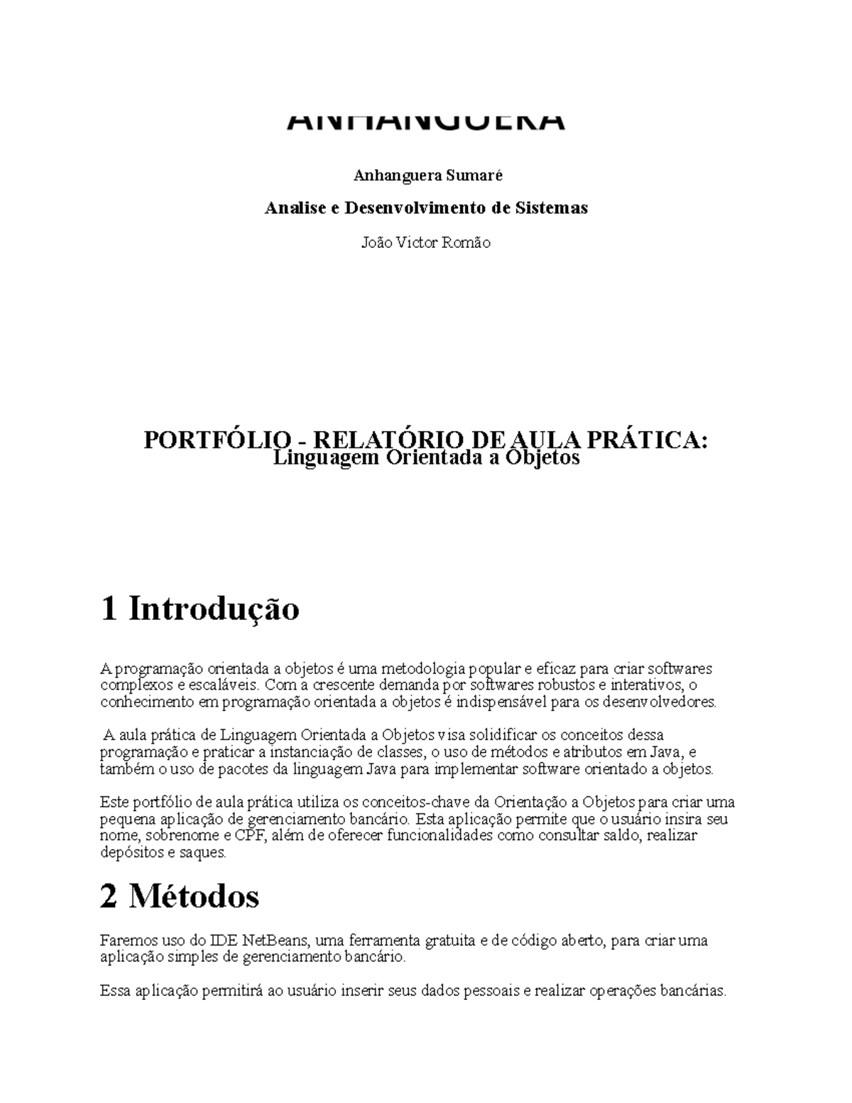 Portfolio Linguagem Orientada A Objetos - Anhanguera Sumaré Analise e Desenvolvimento de ...