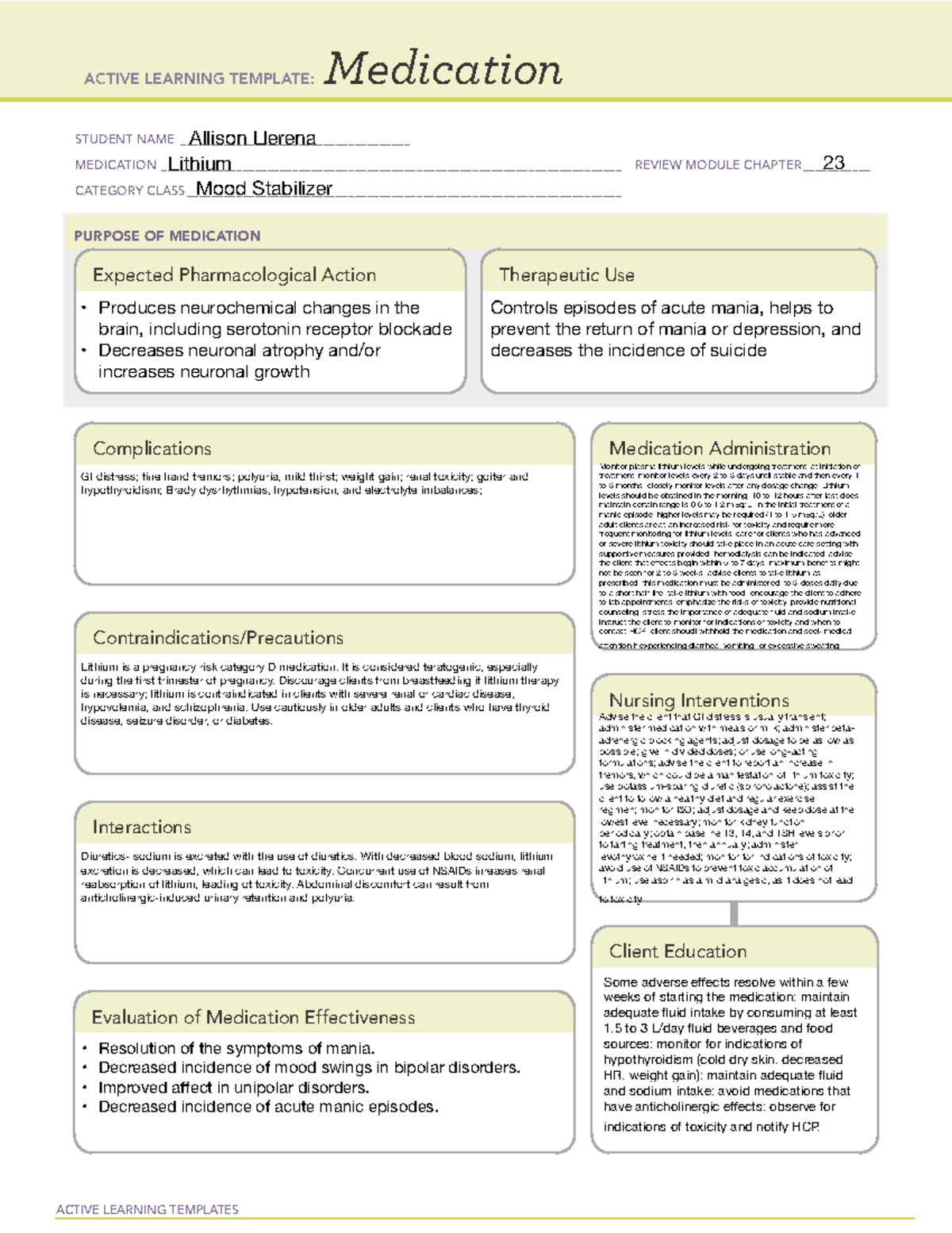 Lithium - Study materials for mental health course work - ACTIVE ...