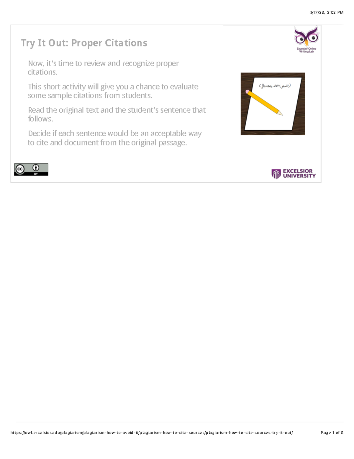 Excelsior OWL - Try It Out: Proper Citations Now, it's time to review ...